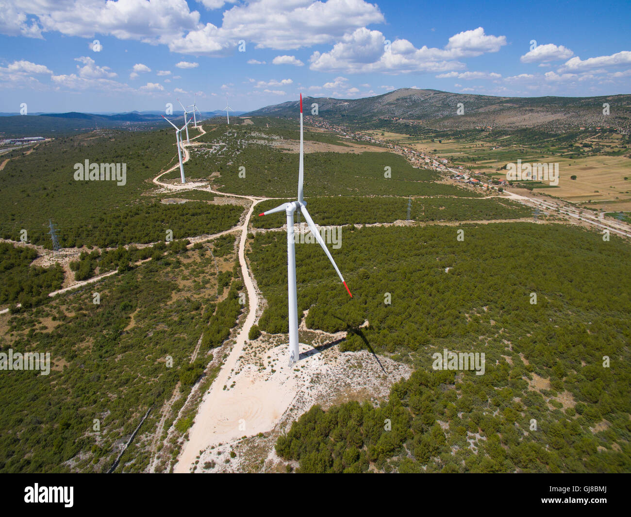 Aerial view of wind-turbines Stock Photo - Alamy