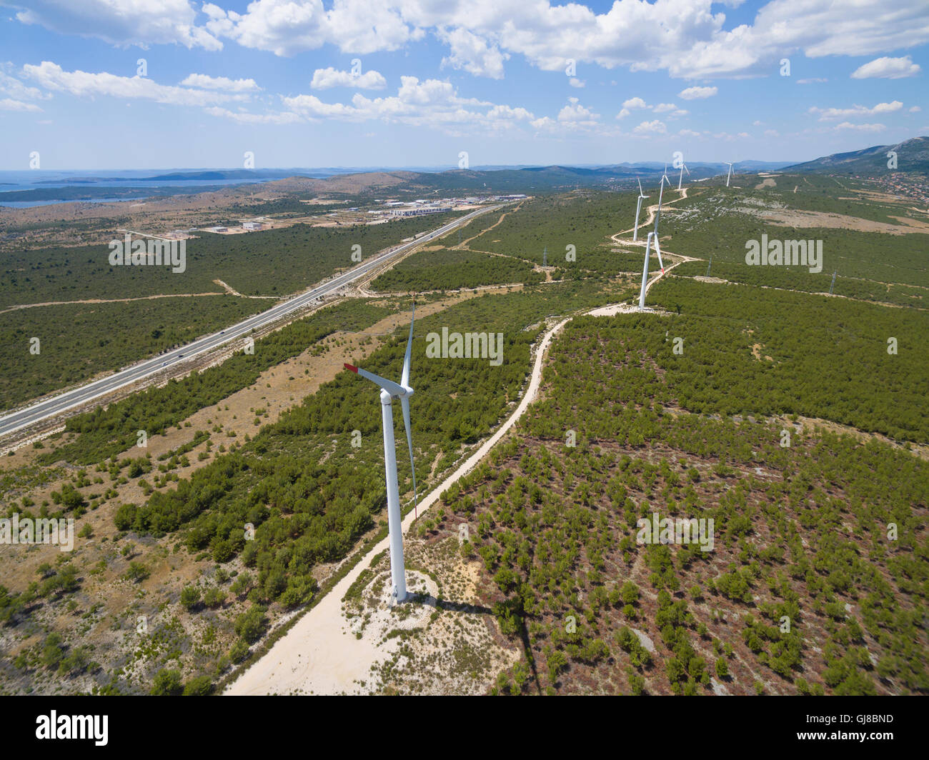 Aerial view of wind-turbines Stock Photo - Alamy
