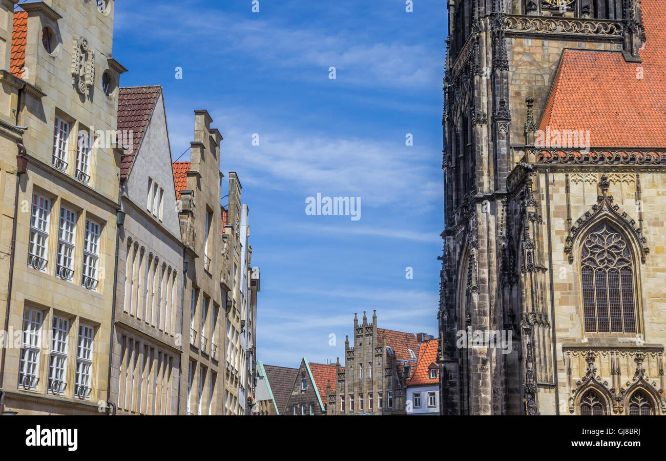 Facades and church tower at the Principal market square in Munster ...