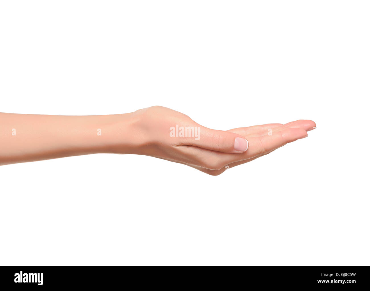 Open a woman's hand, palm up isolated on white background Stock Photo ...