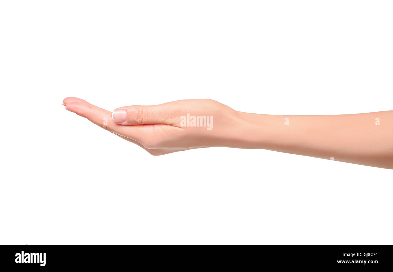 Open a woman's hand, palm up isolated on white background Stock Photo ...