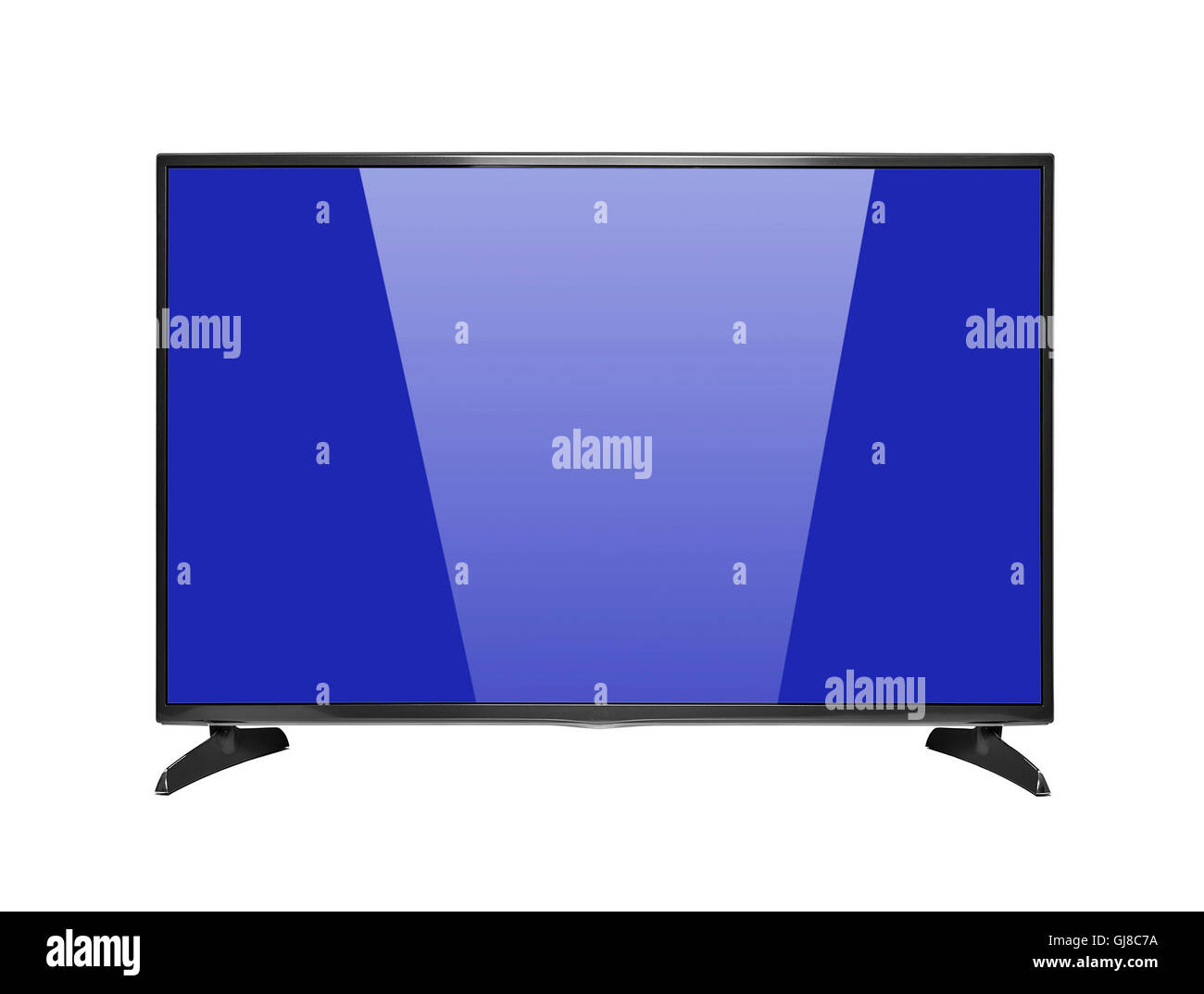 Modern TV set with blue screen. Isolated on white background Stock ...