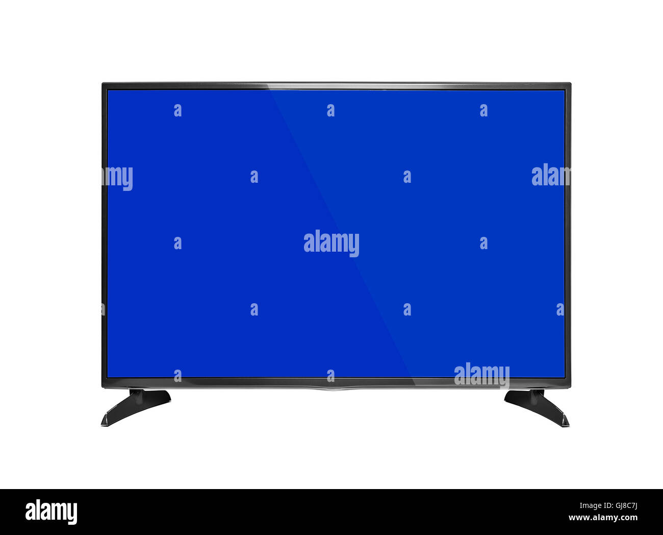 Modern TV set with blue screen. Isolated on white background Stock ...