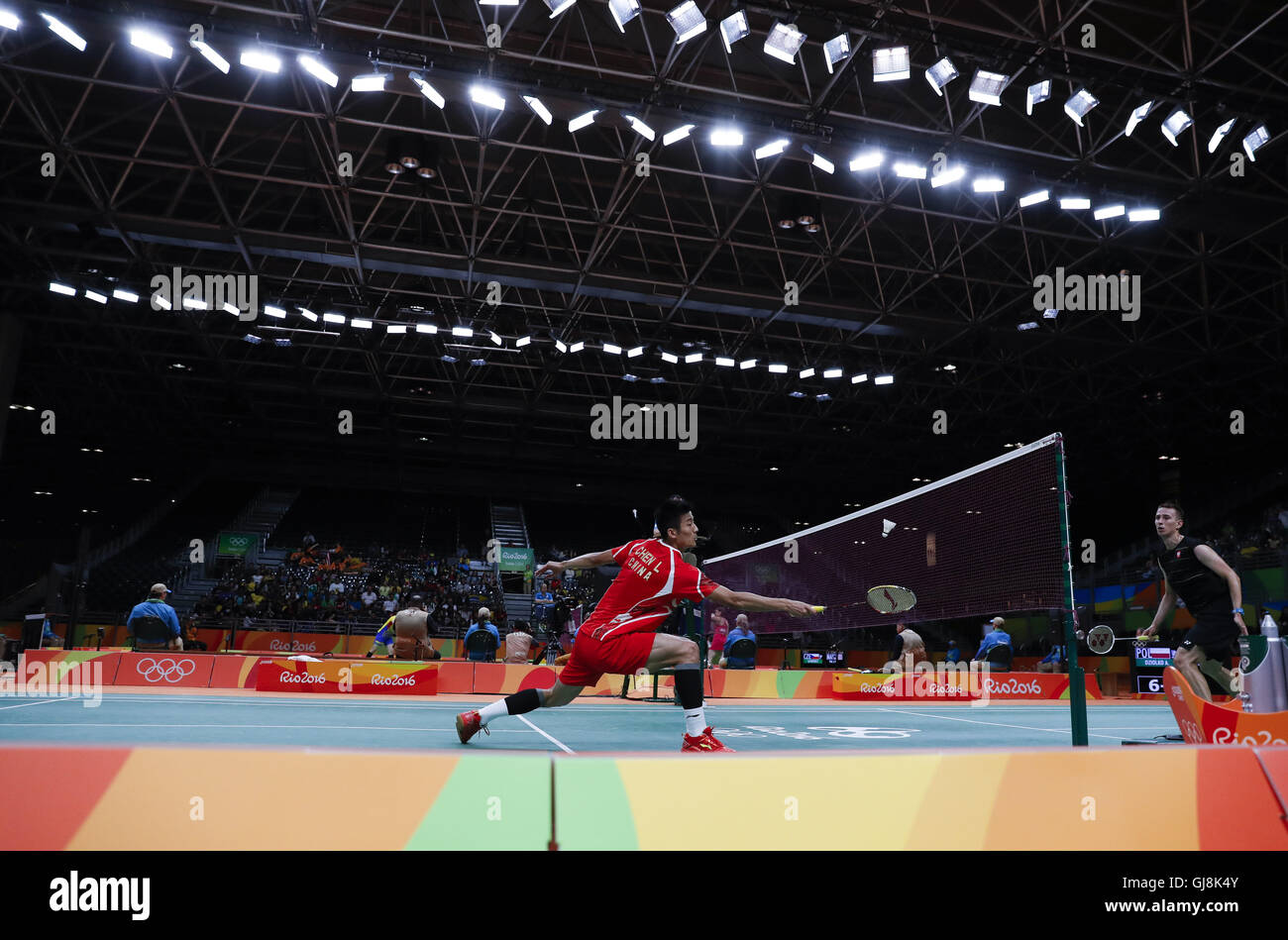 Rio De Janeiro, Brazil. 13th Aug, 2016. China's Chen Long (L) competes ...