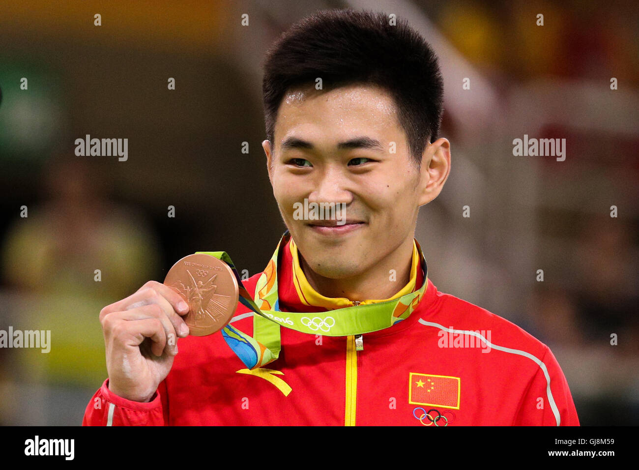 Rio De Janeiro, Brazil. 13th Aug, 2016. Bronze medalist China's Gao Lei attends the awarding ...