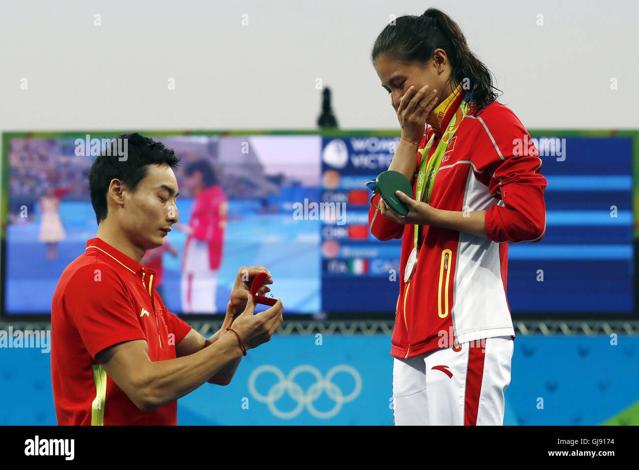 Rio De Janeiro, Olympic diver Qin Kai of China after the awarding ...