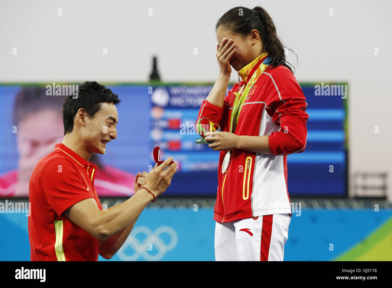 Rio De Janeiro, Olympic diver Qin Kai of China after the awarding ...
