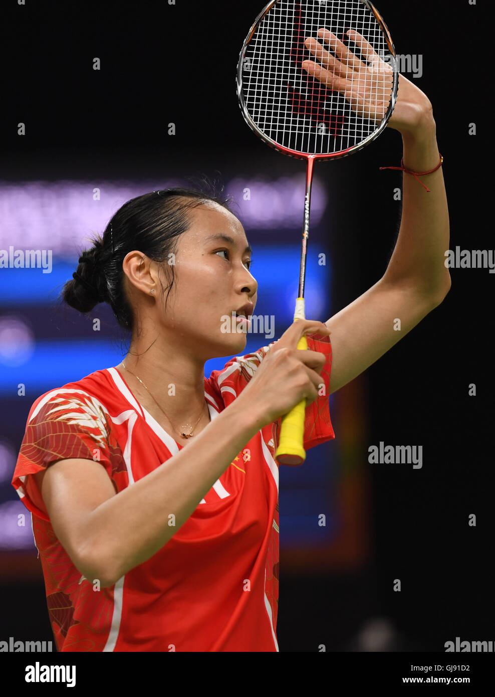 Rio De Janeiro, Brazil. 14th Aug, 2016. China's Wang Yihan celebrates ...
