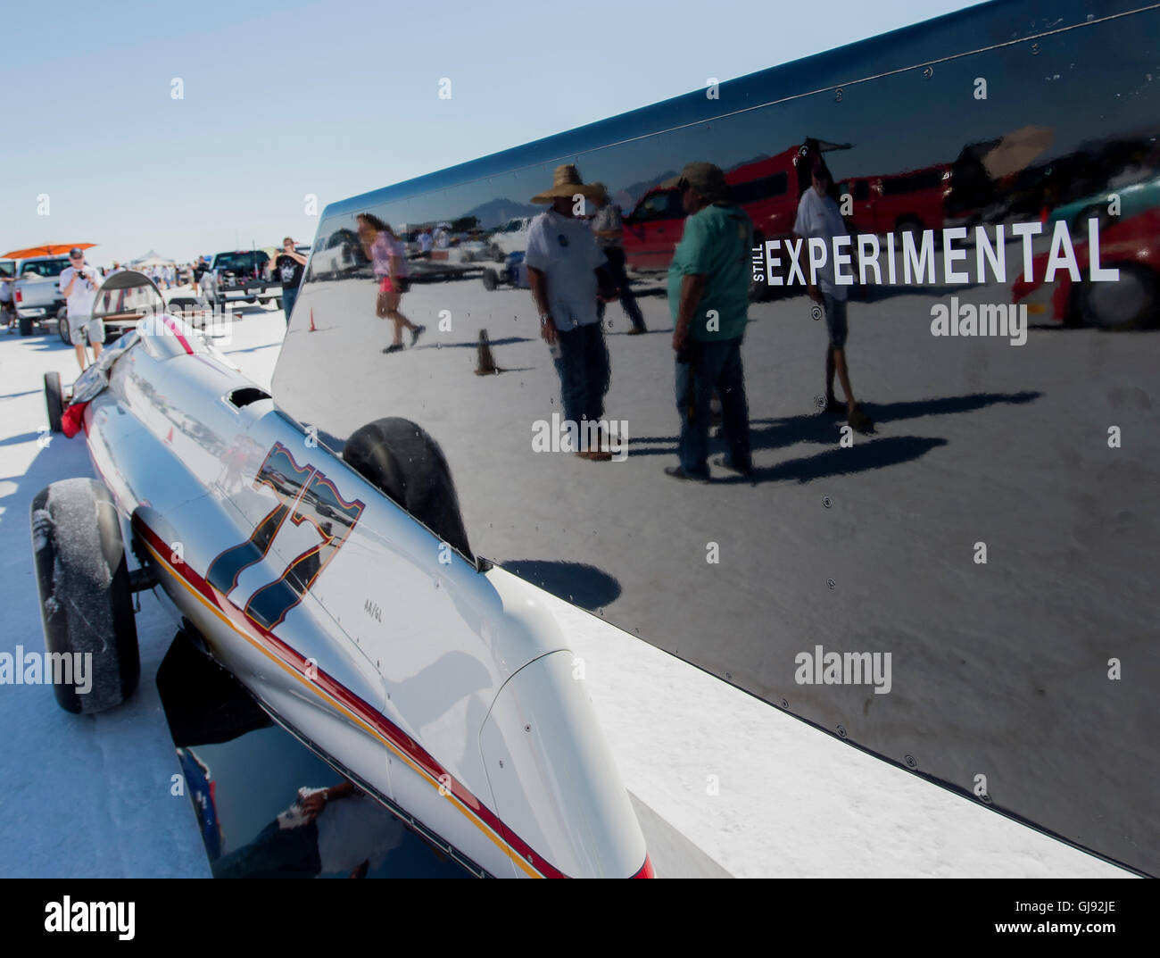 Wendover, Utah, USA. 14th Aug, 2016. A race car waits in line for its ...
