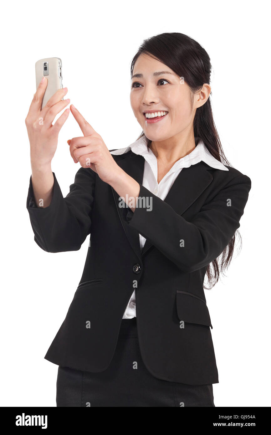 Studio shot Business lady call Stock Photo - Alamy
