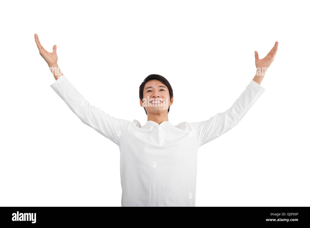 Studio shot casual man with open arms Stock Photo - Alamy