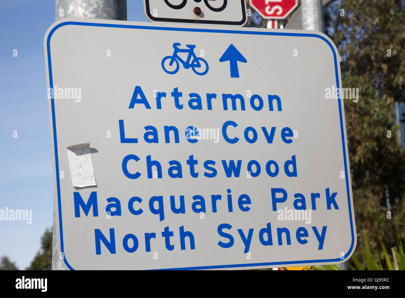Cycle path in north Sydney with directional sign,Sydney,Australia Stock ...