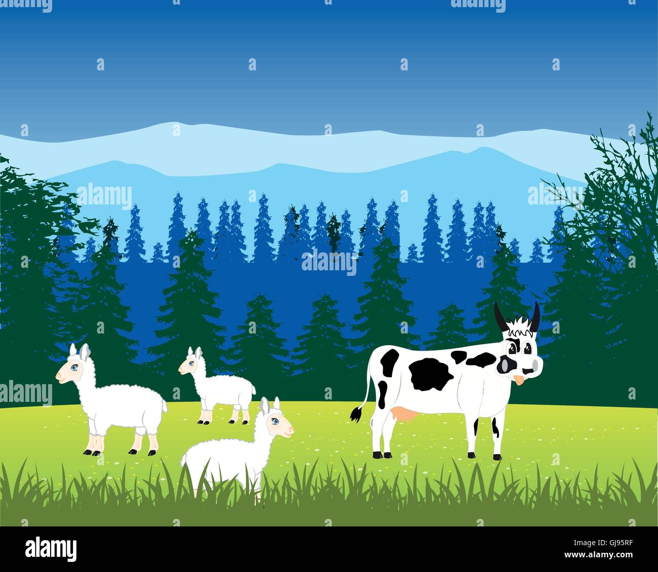 The Livestock to bemoan on alpine meadow.Vector illustration Stock ...