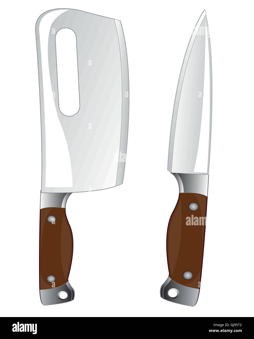 Kitchen tools knife and cutlass on white background is insulated Stock ...