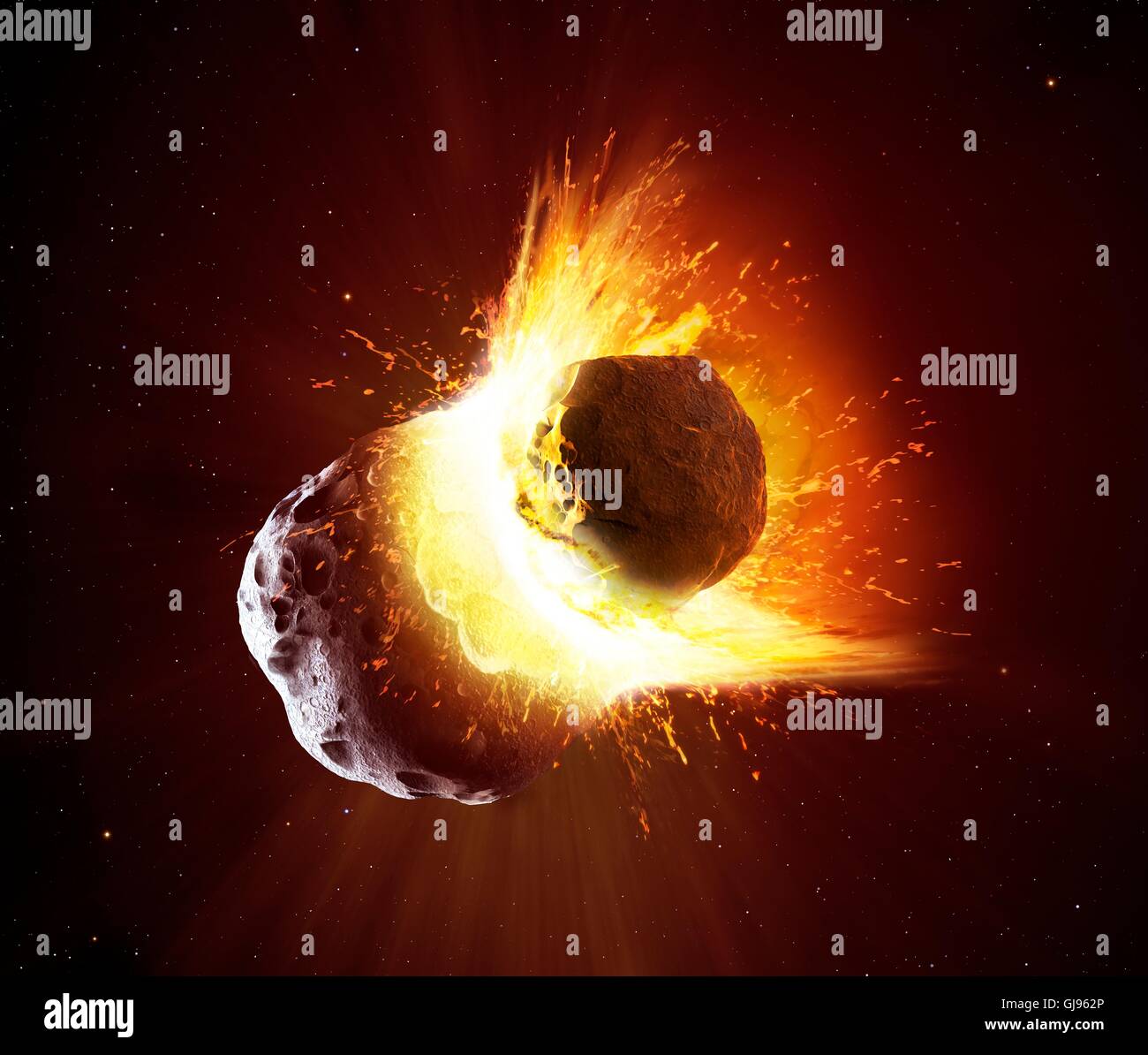 Illustration of the collision of two asteroids. Asteroids are minor ...
