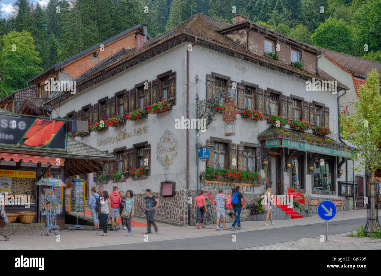 TRIBERG, GERMANY - JULY 24, 2016: Landgasthof zur Lilie restaurant ...