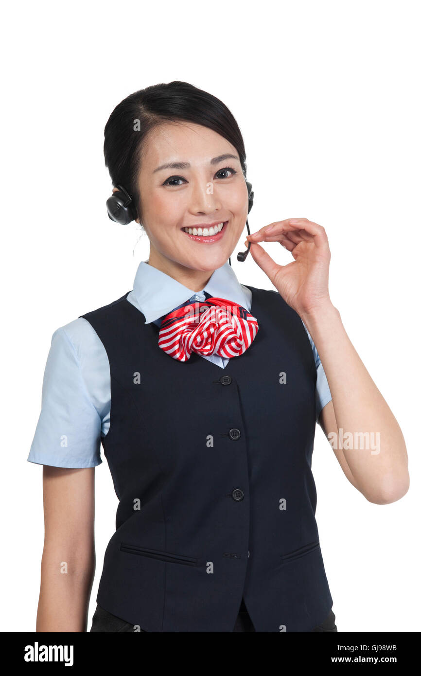 Studio shot young female attendant at work Stock Photo - Alamy