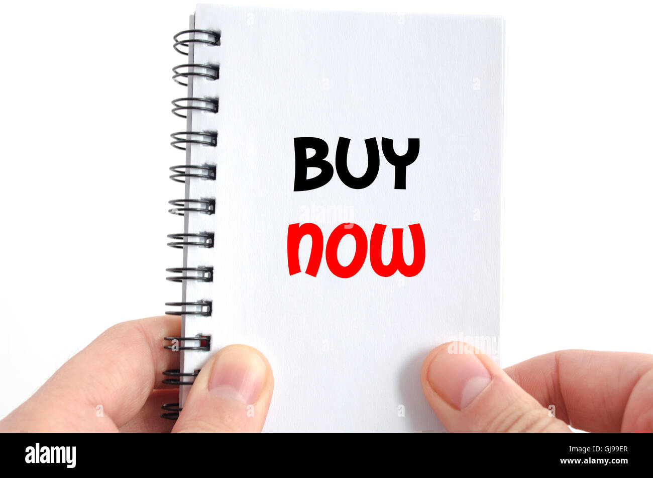 Buy now text concept isolated over white background Stock Photo - Alamy