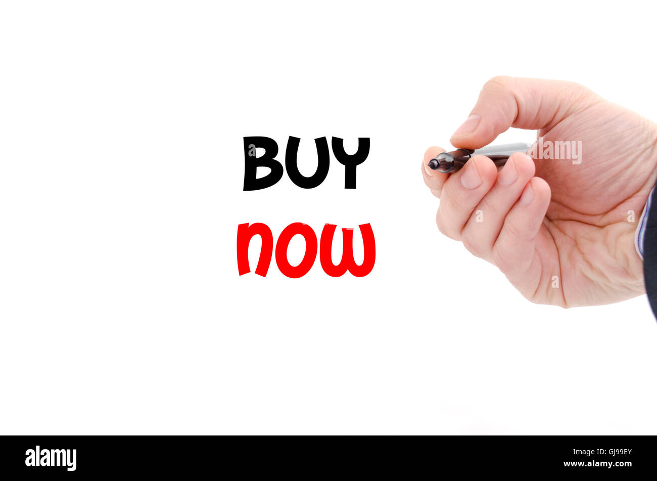 Buy now text concept isolated over white background Stock Photo - Alamy