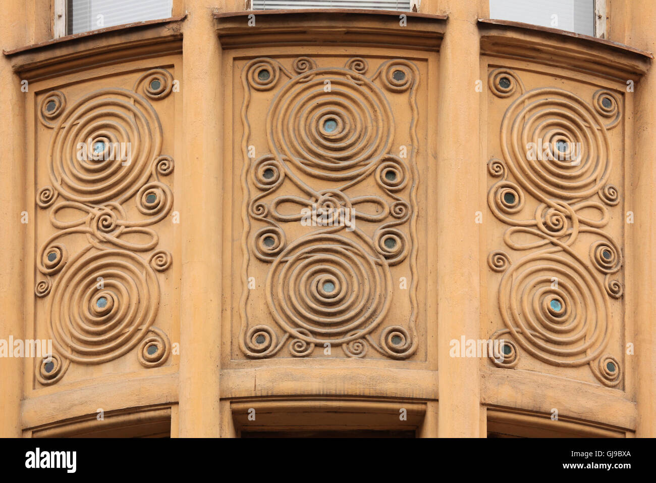 Art Nouveau stucco decoration on the revenue house in Šmeralova Street ...