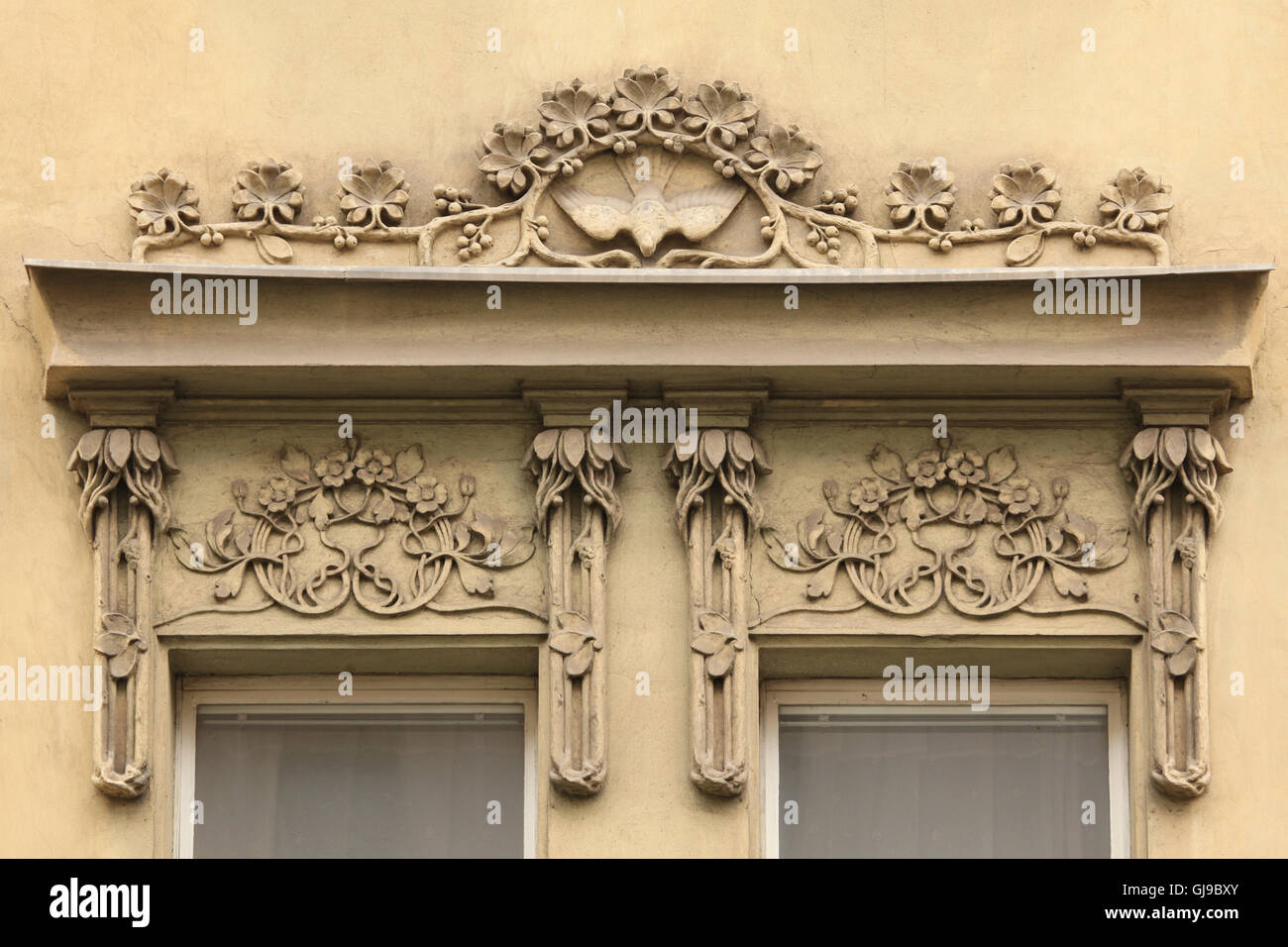 Art Nouveau stucco decoration on the revenue house in Šmeralova Street ...