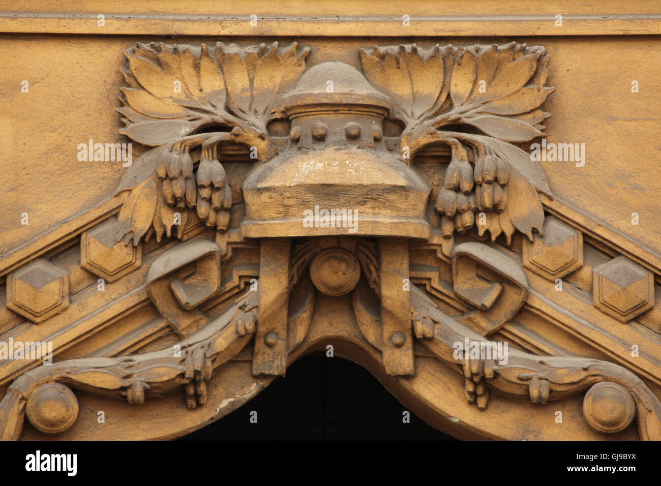 Art Nouveau stucco decoration on the revenue house in Dukelských Hrdinů ...