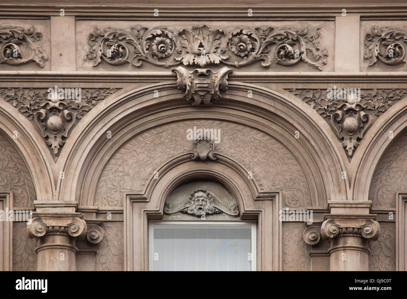 Stucco decoration on the revenue house in Washingtonova Street in the ...
