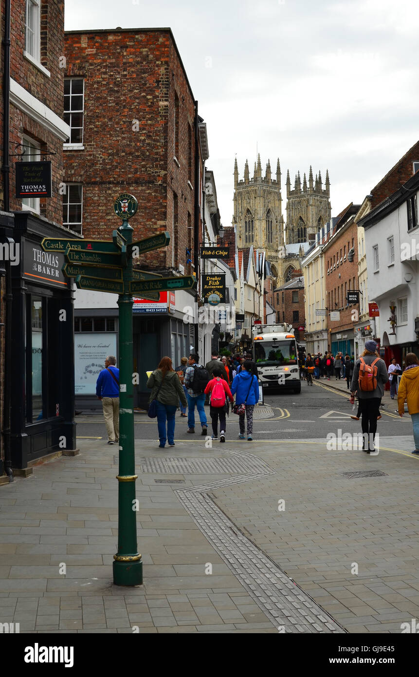 The Shambles, York, UK - Ancient medieval cobbled street and shops in ...