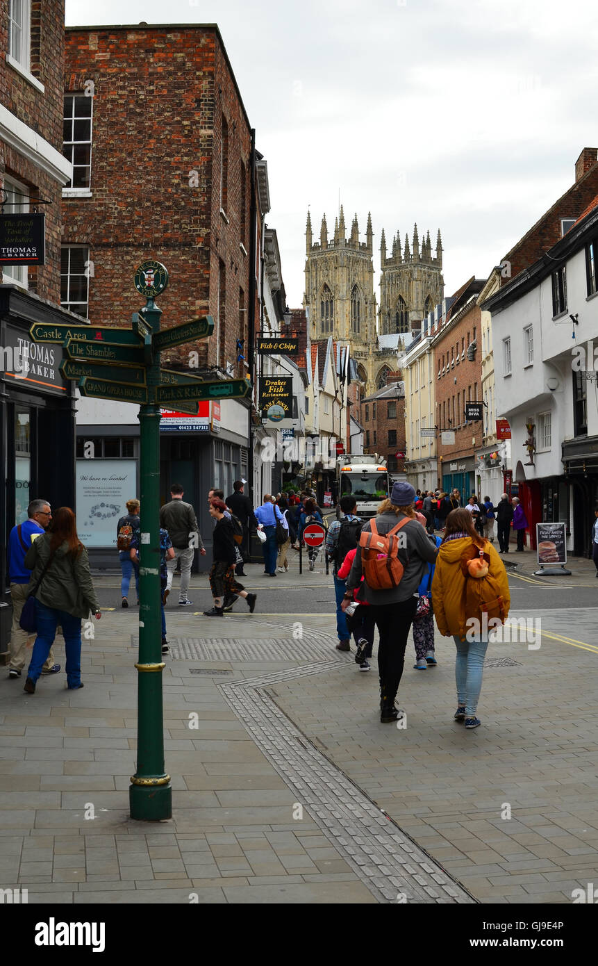 The Shambles, York, UK - Ancient medieval cobbled street and shops in ...