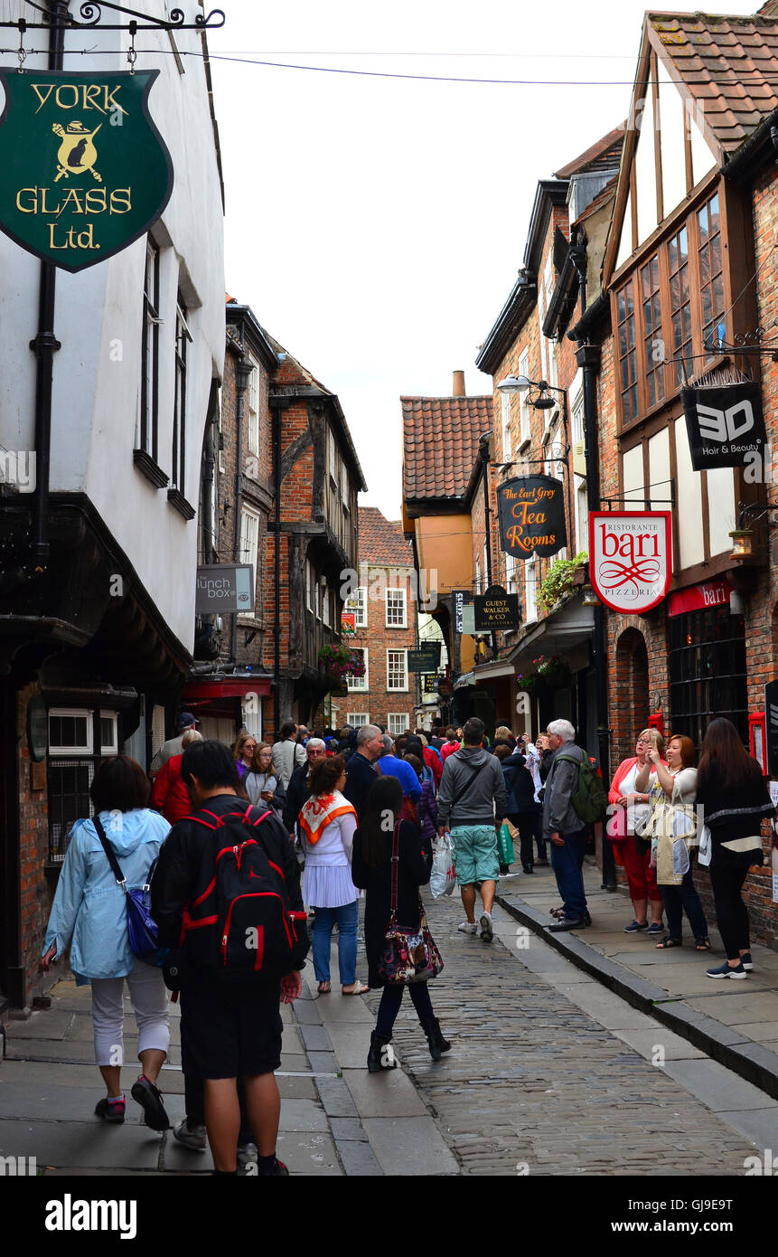 The Shambles, York, UK - Ancient medieval cobbled street and shops in ...