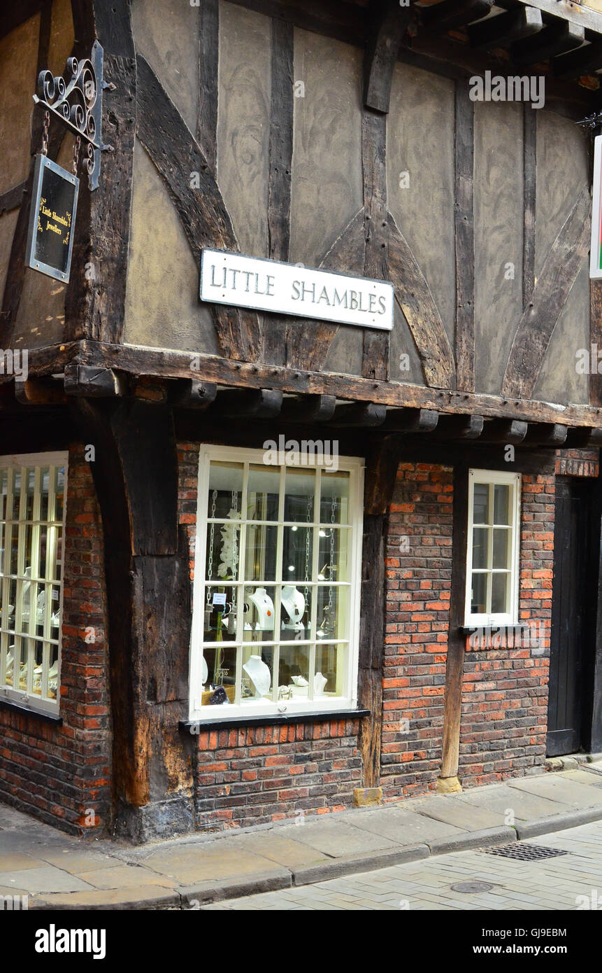 The Shambles, York, UK - Ancient medieval cobbled street and shops in ...