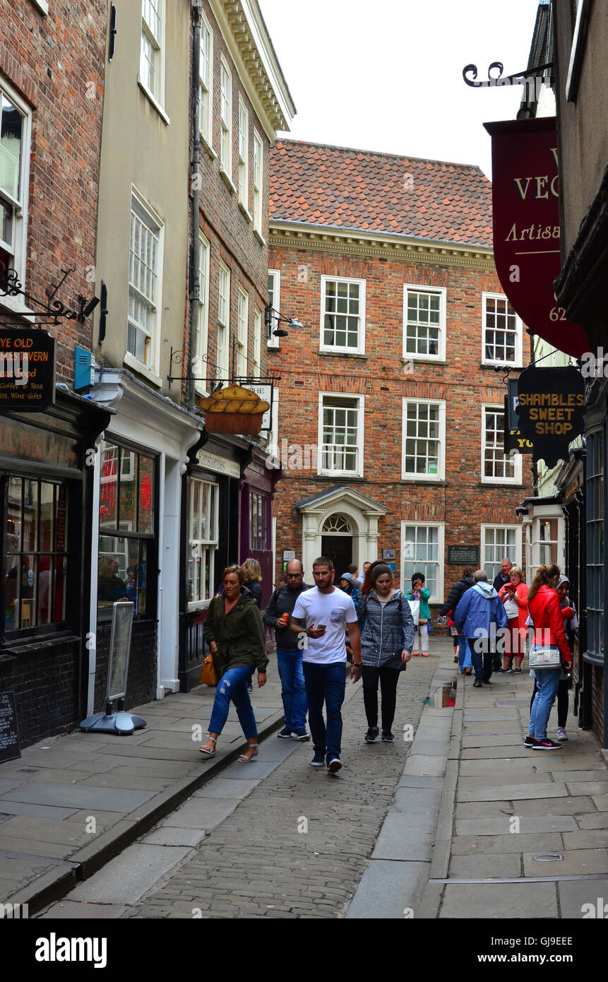 The Shambles, York, UK - Ancient medieval cobbled street and shops in ...
