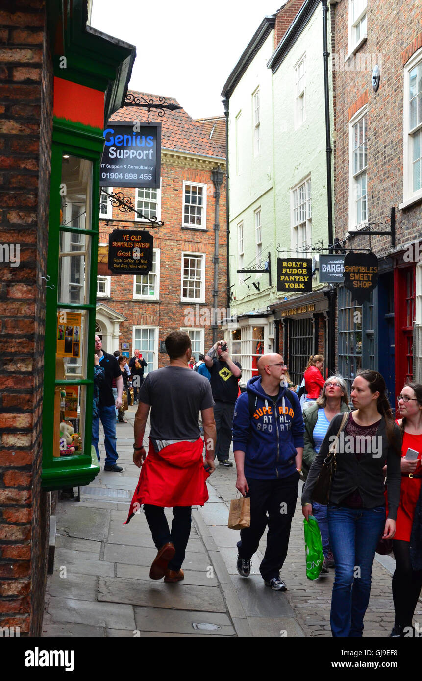 The Shambles, York, UK - Ancient medieval cobbled street and shops in ...