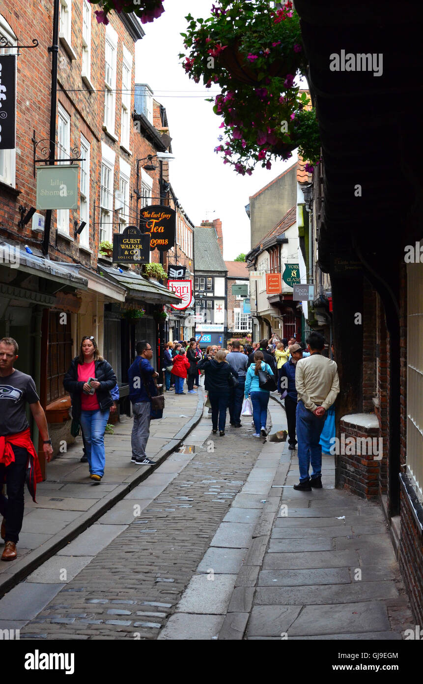 The Shambles, York, UK - Ancient medieval cobbled street and shops in ...