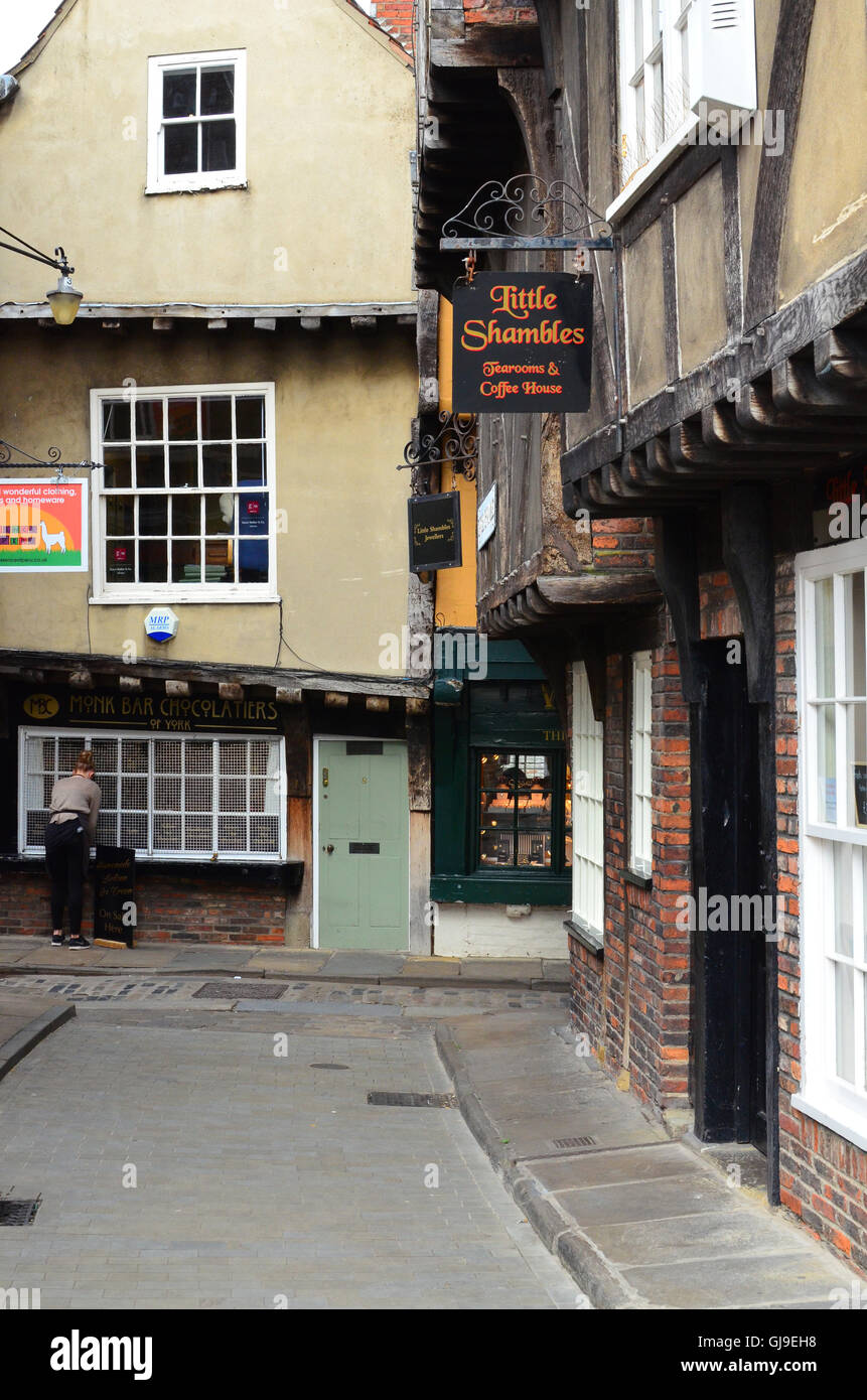 The Shambles, York, UK - Ancient medieval cobbled street and shops in ...