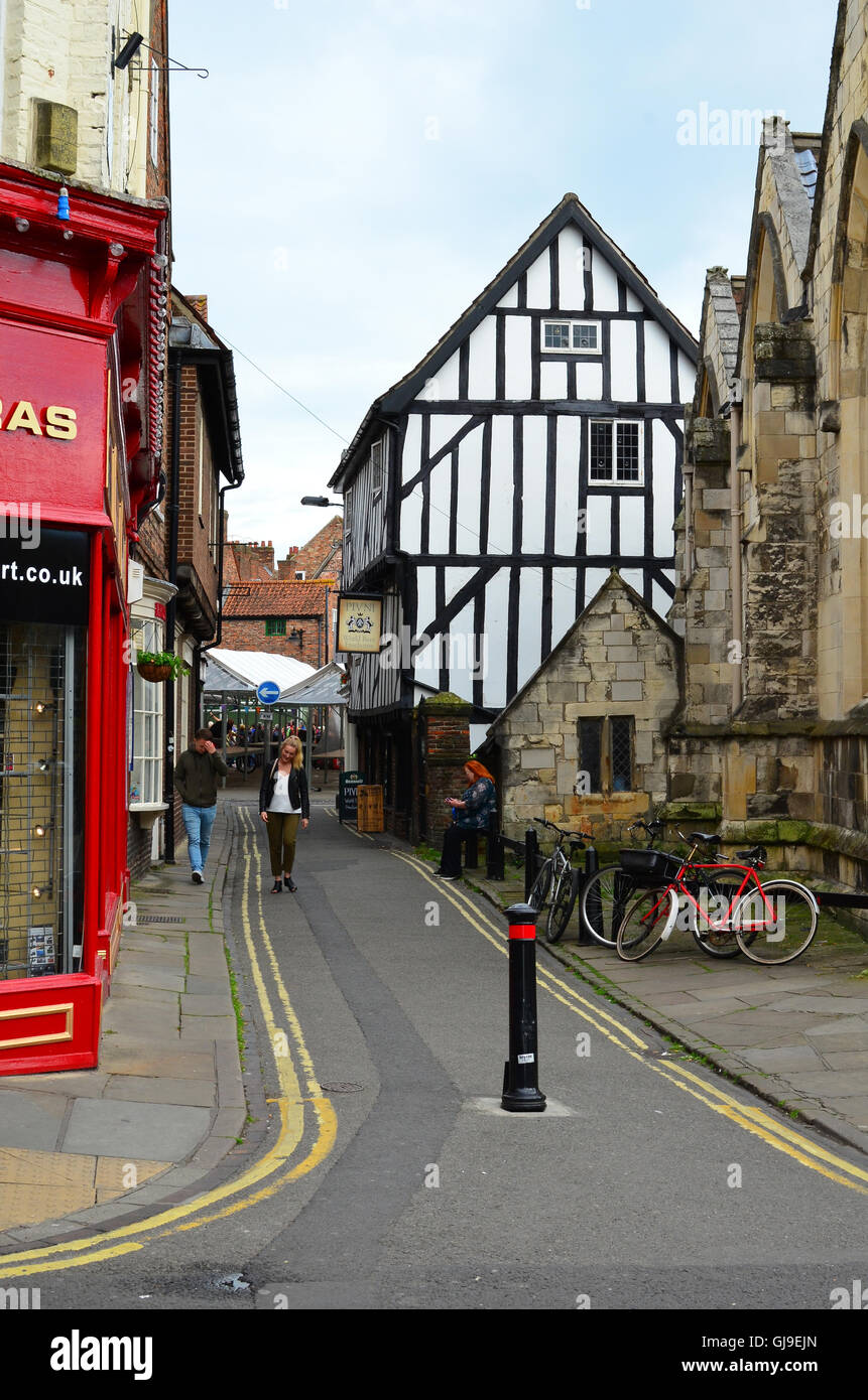 The Shambles, York, UK - Ancient medieval cobbled street and shops in ...