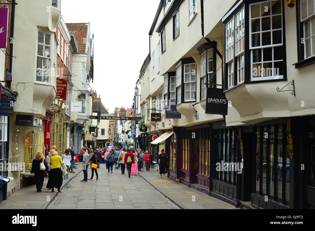 The Shambles, York, UK - Ancient medieval cobbled street and shops in ...
