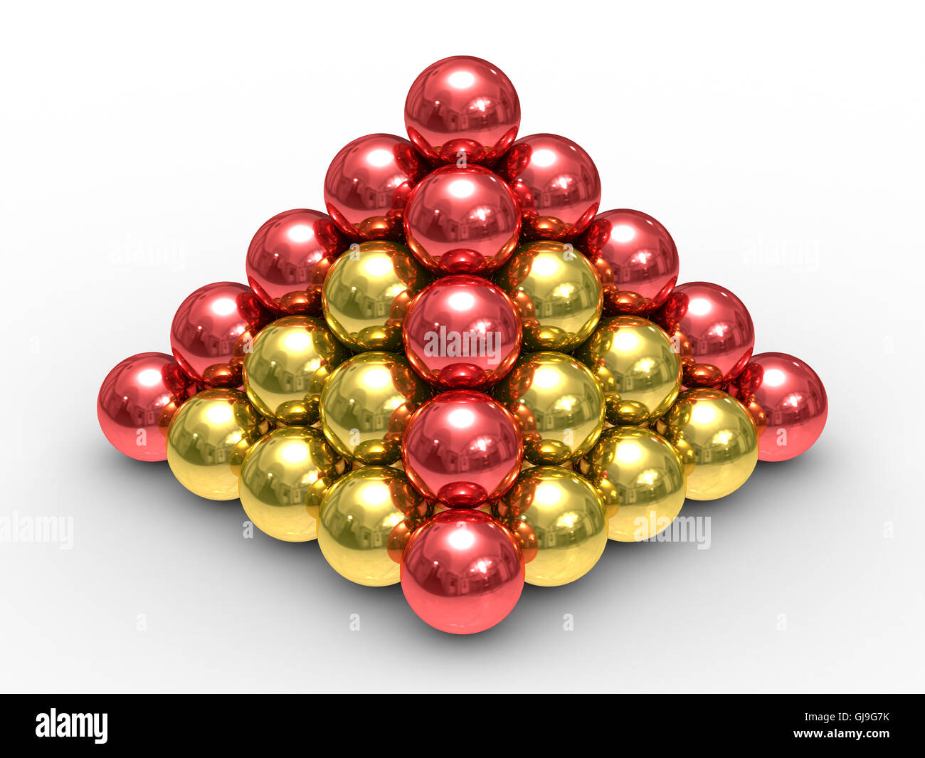 Pyramid from metal spheres on a white background. 3D image Stock Photo ...