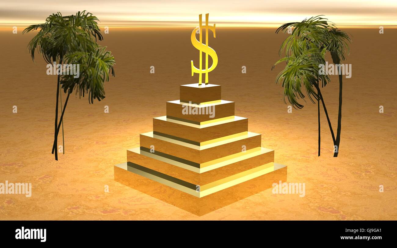 Yellow dollar on a pyramid in desert Stock Photo - Alamy
