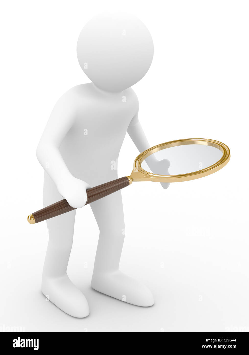 Man with magnifier on white background. Isolated 3D image Stock Photo ...
