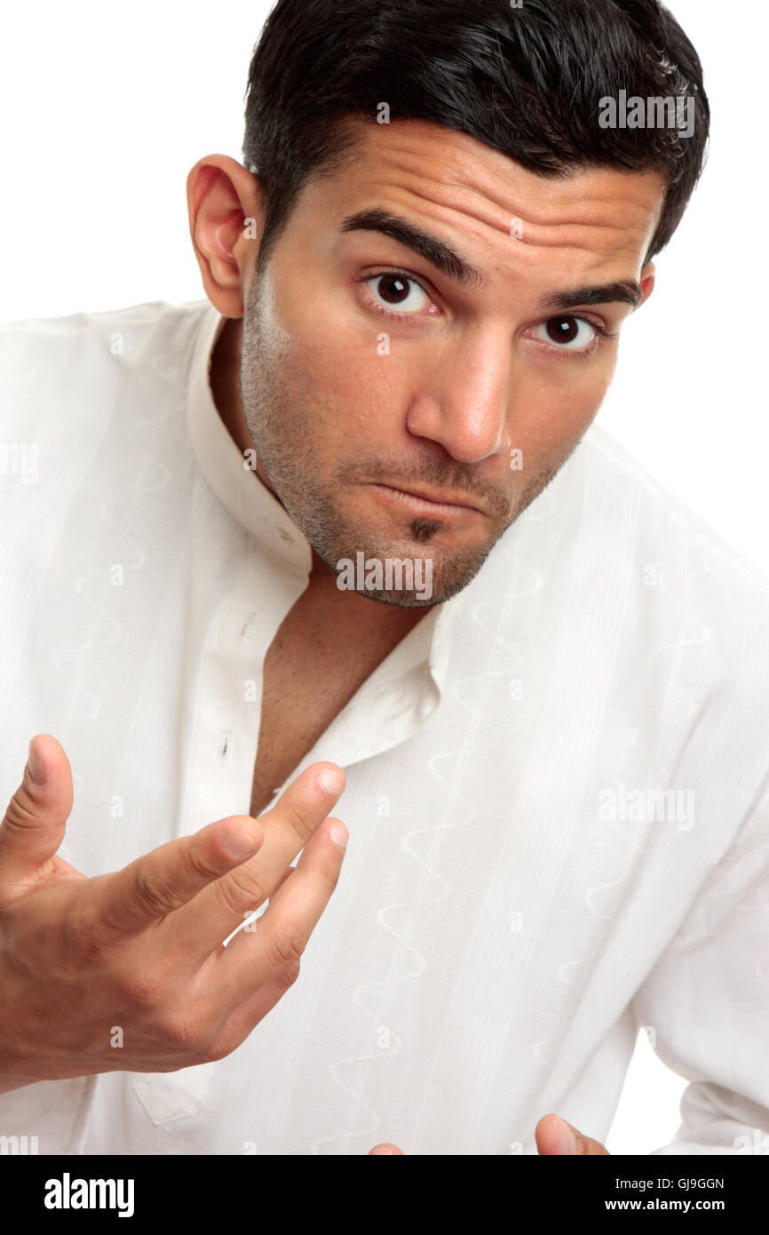 Man looking questioning gesturing Stock Photo - Alamy