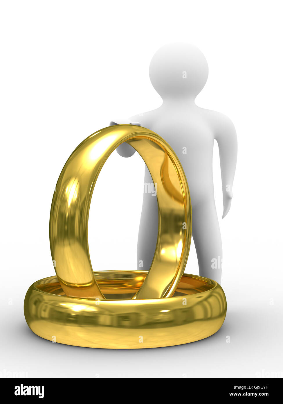 Two gold wedding rings and man. Isolated 3D image Stock Photo - Alamy