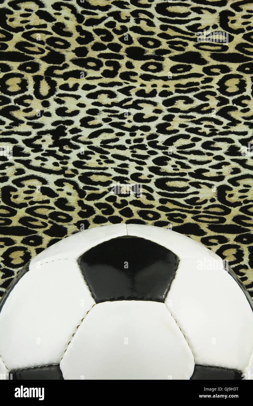 White leather football with leopard print in the background Stock Photo ...