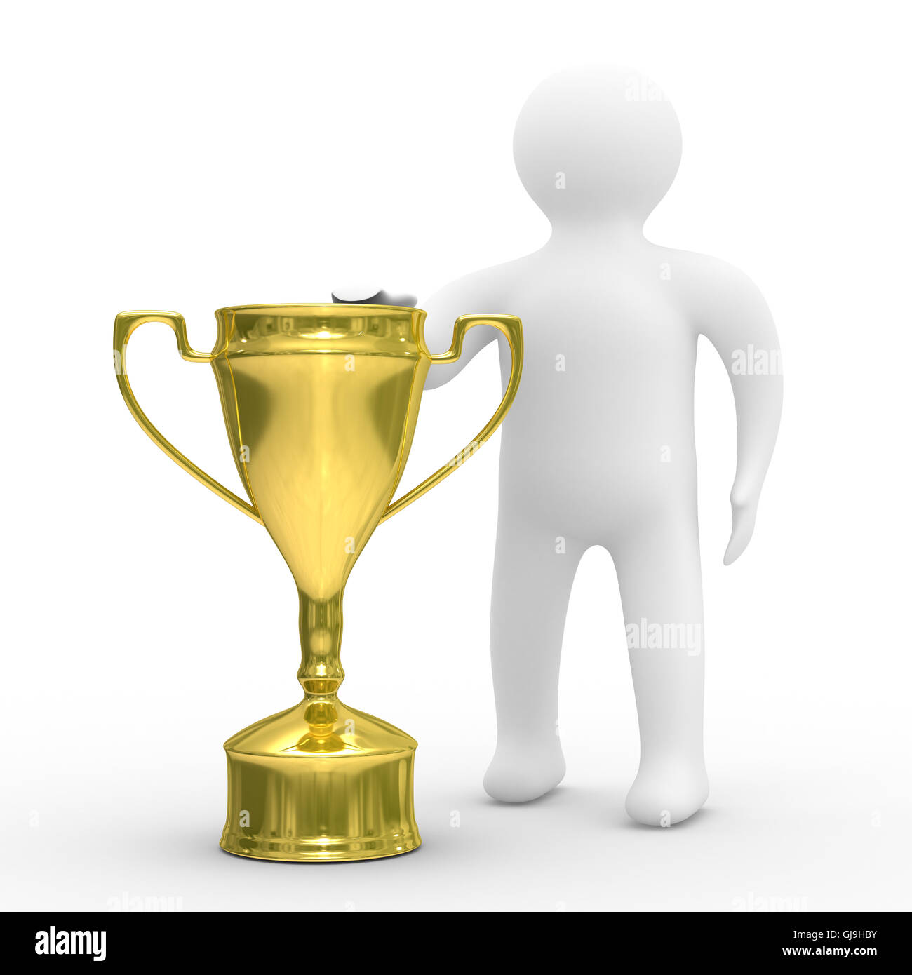 winner with gold cup on white background. Isolated 3D image Stock Photo ...