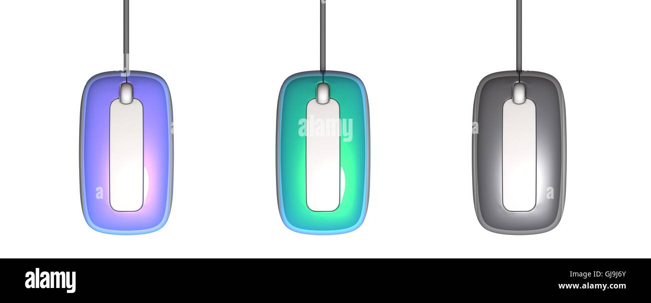 Three Mice in a Row - Lilac Pink, Green Blue, Grey Chrome Stock Photo ...