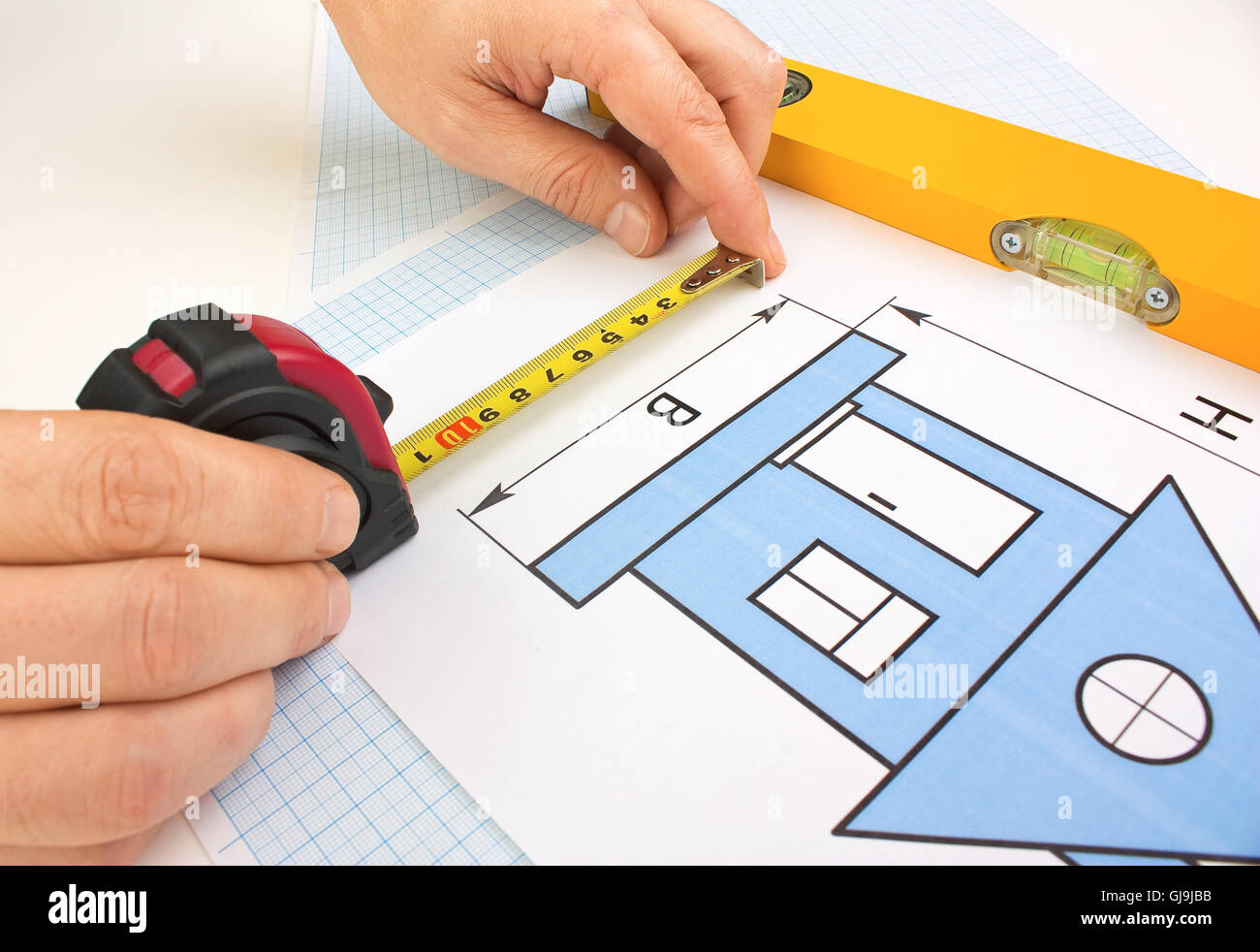 drawing at home with construction tools Stock Photo - Alamy