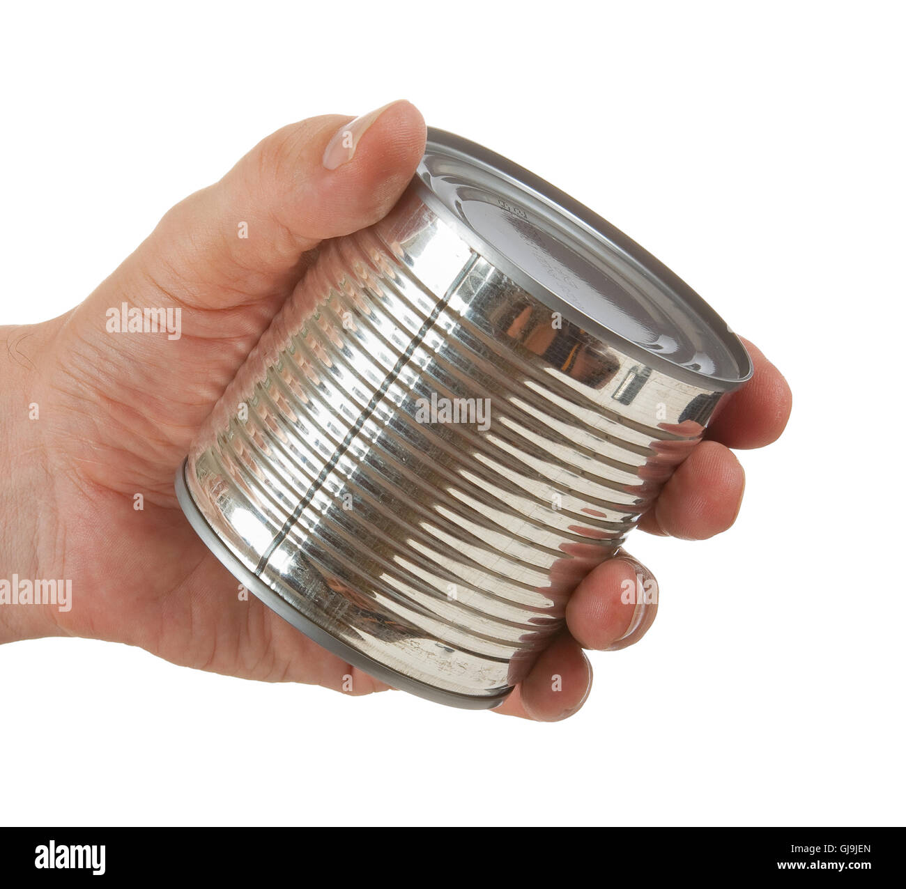 Food can in hand Stock Photo - Alamy