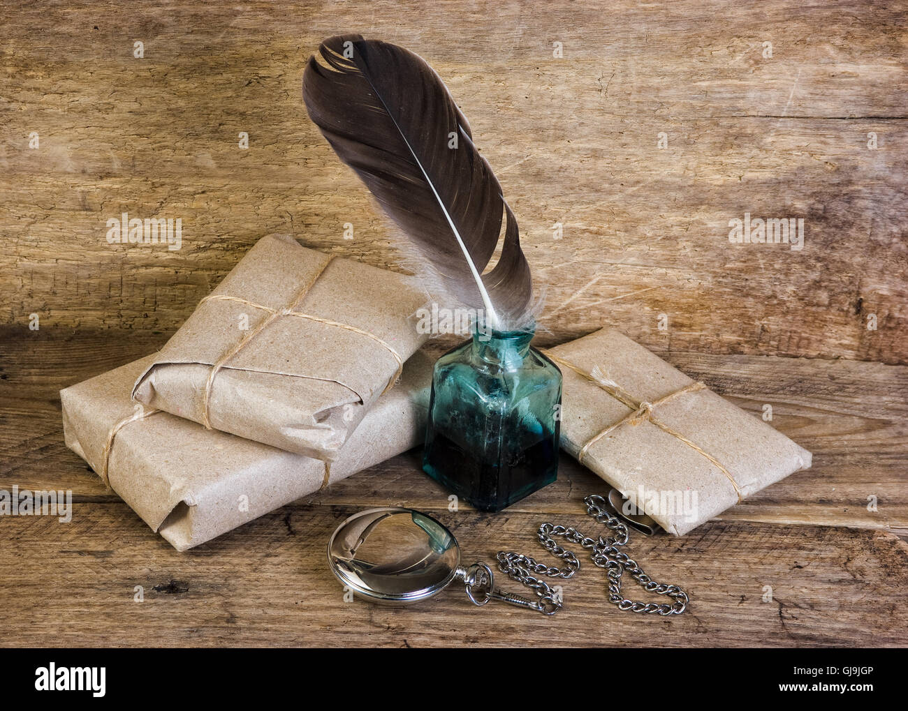 Postage on the background of an old board Stock Photo - Alamy