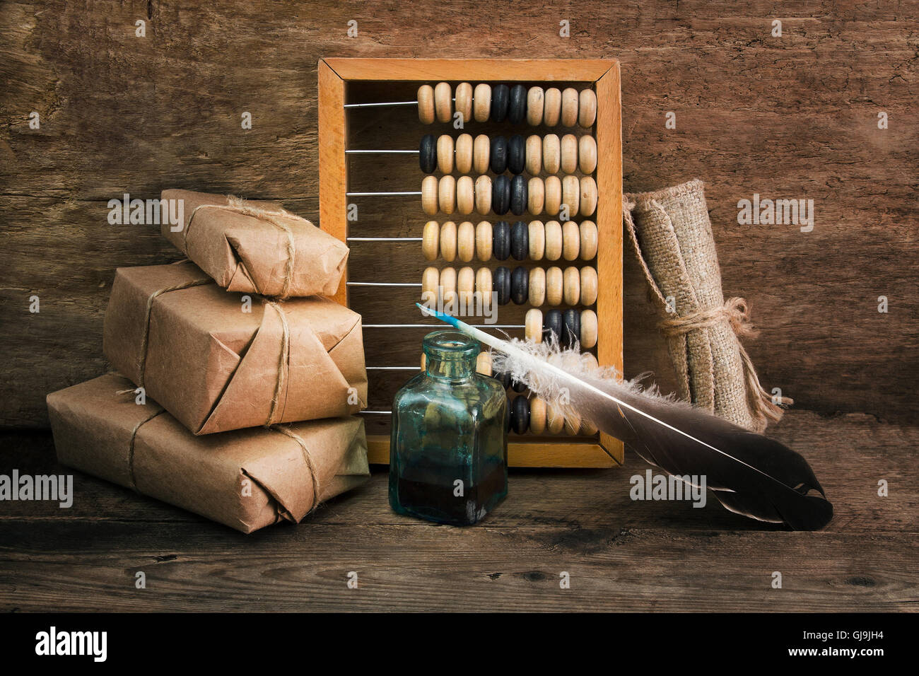 Still Life in a warehouse with abacus Stock Photo - Alamy