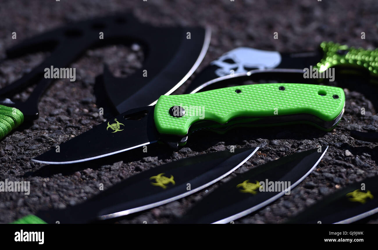 EMBARGOED TO 0001 MONDAY AUGUST 15 Examples of 'zombie knives' at a ...